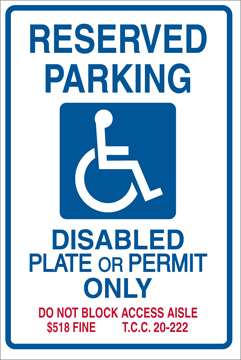 Reserved disabled parking signs